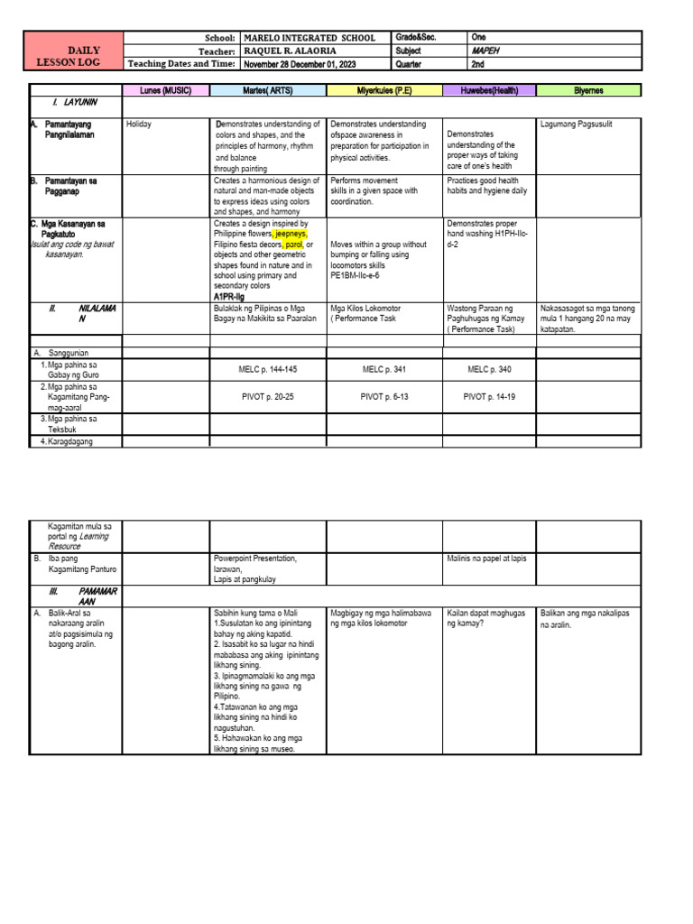 q2 DLL Mapeh1 Week 4 | PDF