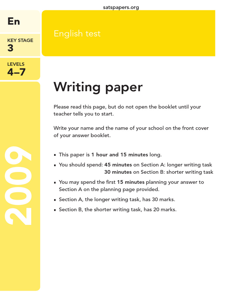 KS3 2009 - Writing Paper | PDF