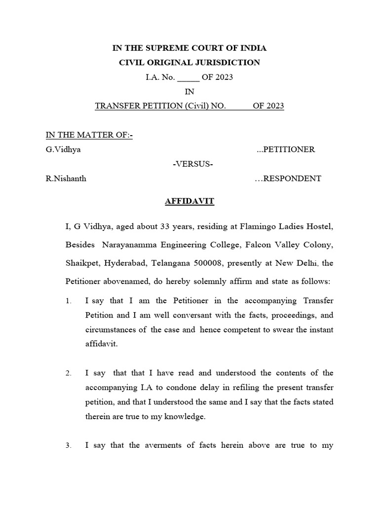Affidavit Condone Delay T.P Refiling | PDF Affidavit Condone Delay T.P Refiling | PDF