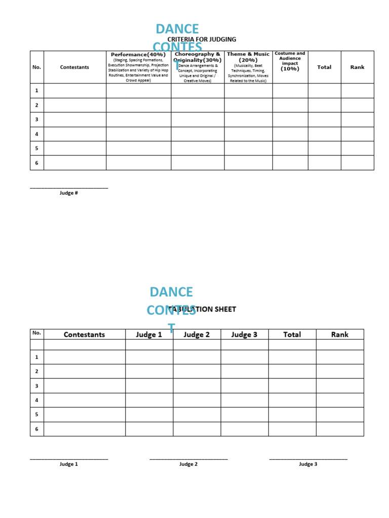 Criteria For Judging Dance Contest | PDF