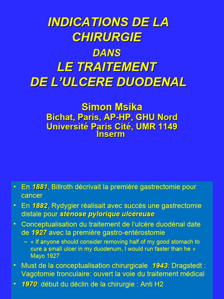 Indications de La Chirurgie Dans Le Traitement de L Ulcere Duodenal ...