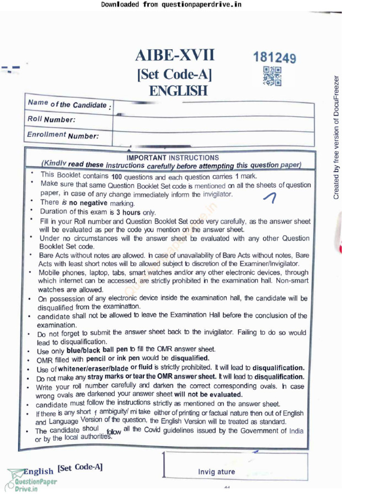 Aibe 17 Xvii 2023 Questionpaperdrive | PDF