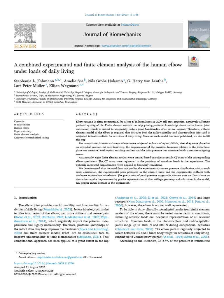 Elbow Loaded FEM and Experiment | PDF | Ct Scan | Elbow