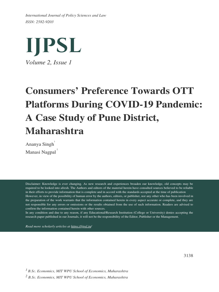 Consumers Preference Towards OTT Platforms During COVID 19 Pandemic A ...