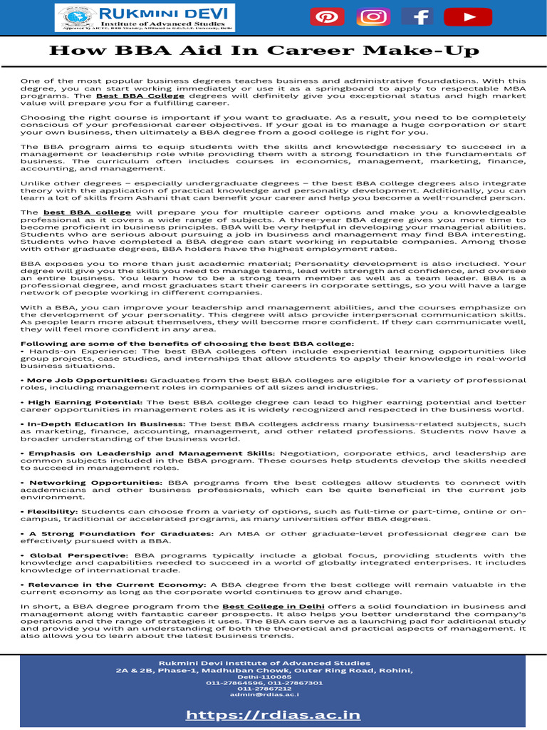 Why Is RDIAS College in Delhi The First Choice of Students | PDF ...