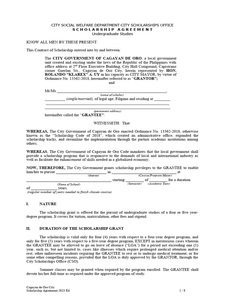 Scholarship Agreement 2023 Ed - FINAL | PDF | Justice | Crime & Violence
