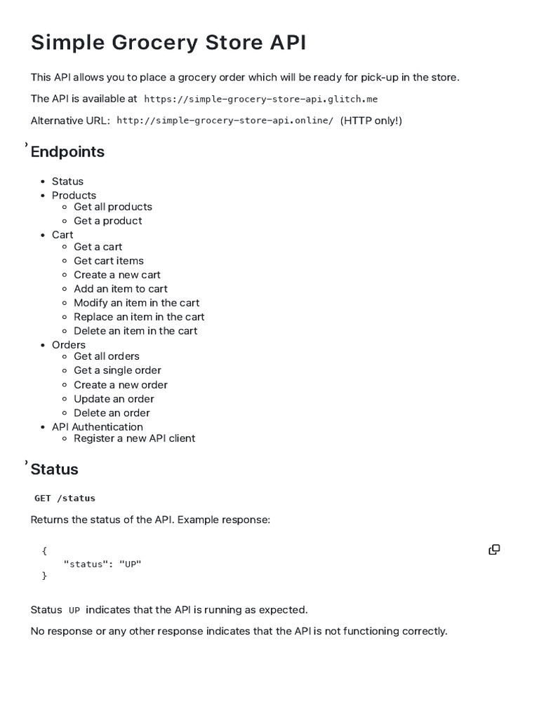 Simple Grocery Store Api Documentation v202306 | PDF | Parameter ...