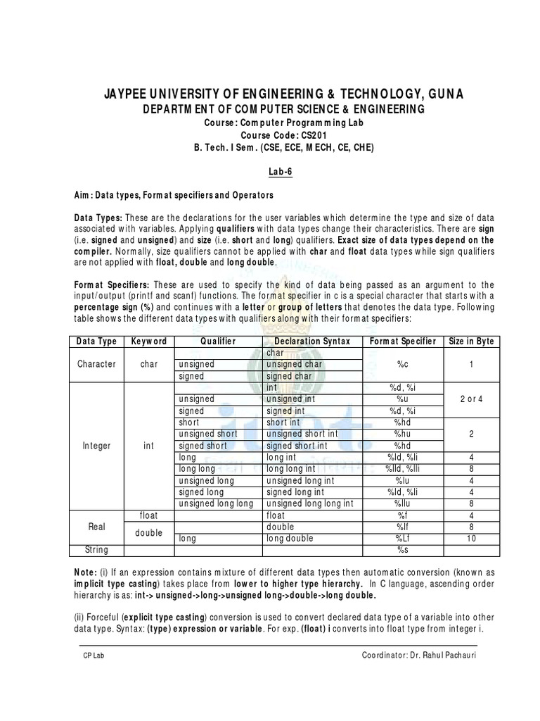 Lab6 Pdf Integer Computer Science Data Type
