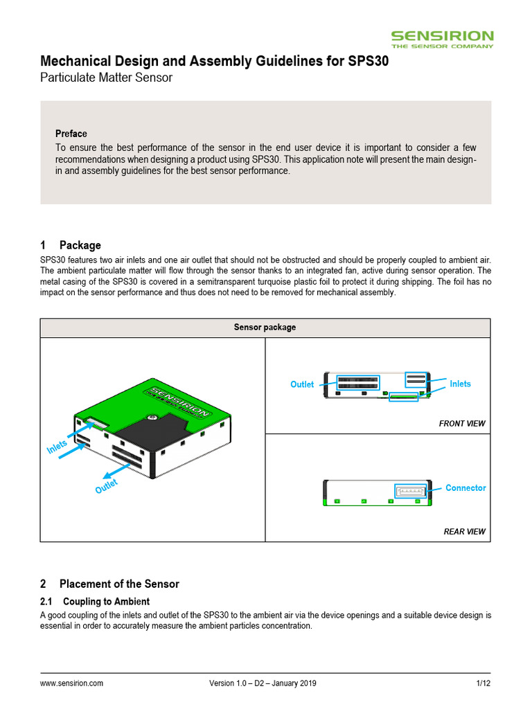 SPS30 Sensor Design Guidelines | PDF