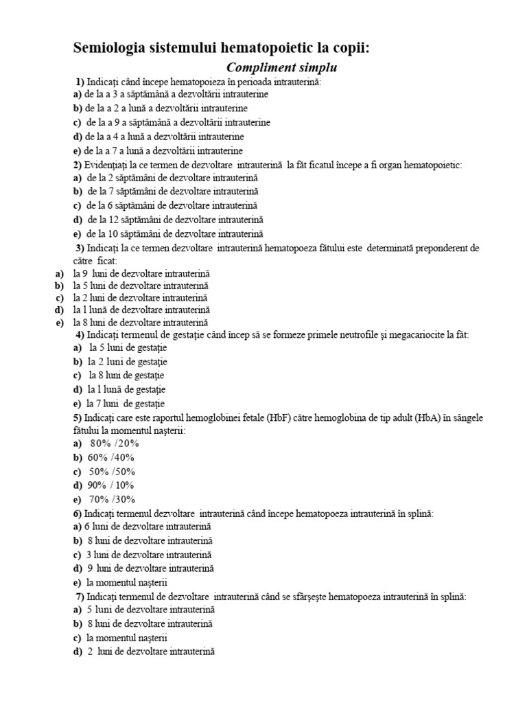 Teste - Semiologia Sistemului Hematopoietic La Copii-87013 | PDF