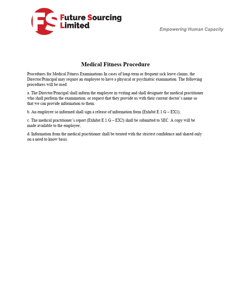 Medical Fitness Examination Procedures | PDF