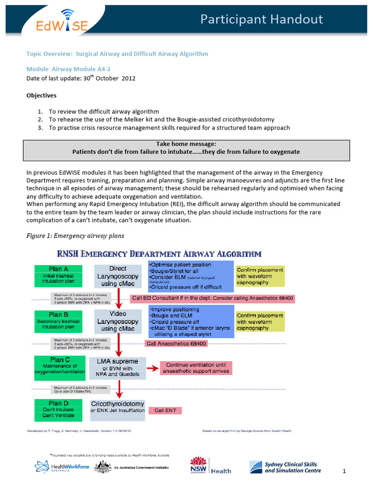 A4 Sugircal Airway Handout | PDF | Medical Specialties | Medicine