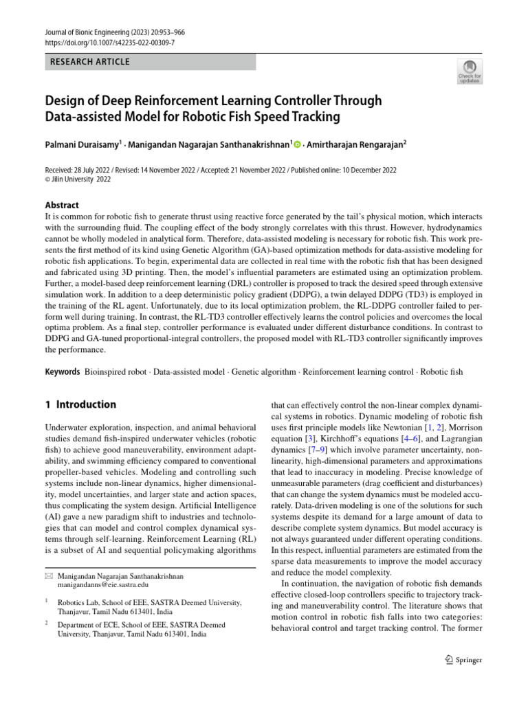 Design of Deep Reinforcement Learning Controller Through Data Assisted Model For Robotic Fish ...