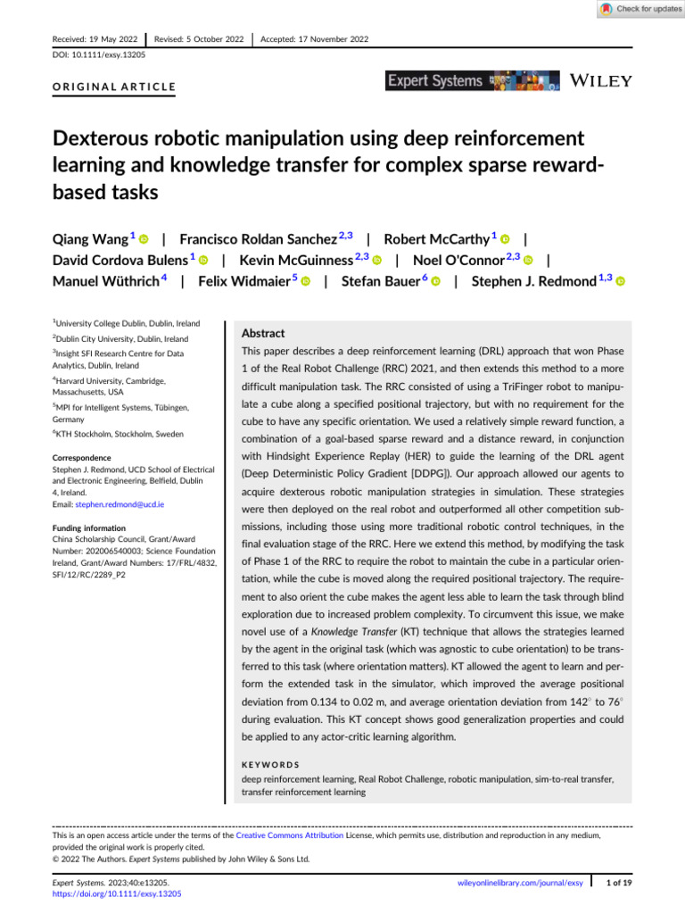 Expert Systems 2022 Wang Dexterous Robotic Manipulation Using