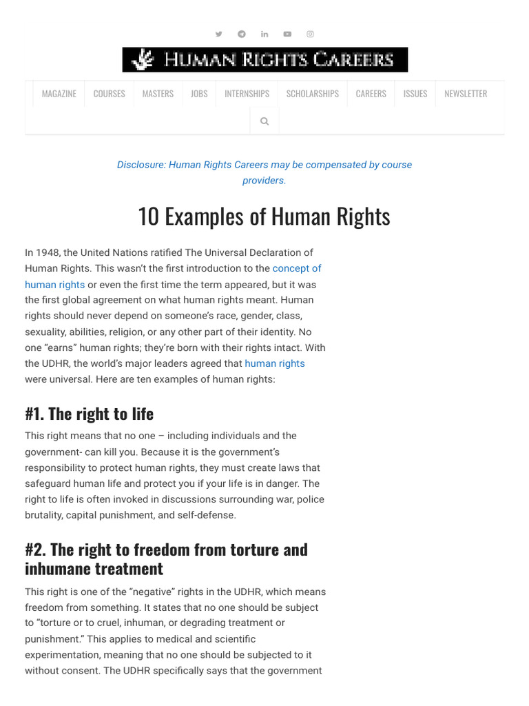 10 Examples of Human Rights - Human Rights Careers | PDF | Human Rights ...