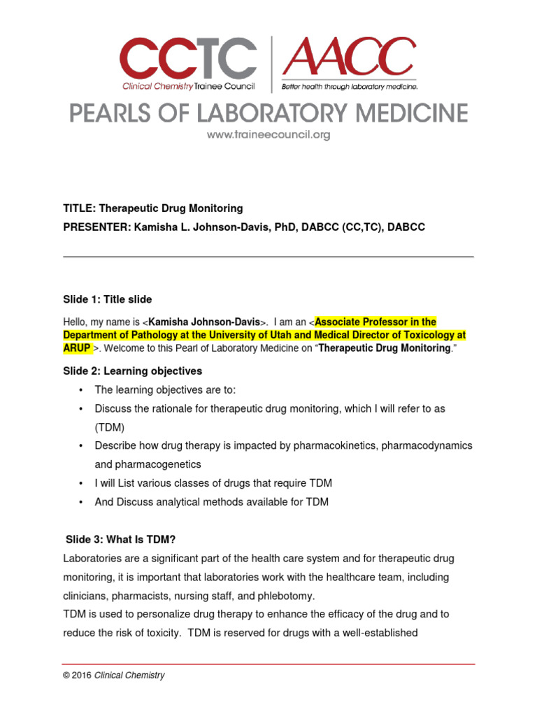 Therapeutic Drug Monitoring Johnson Davis Transcript | PDF | Self ...