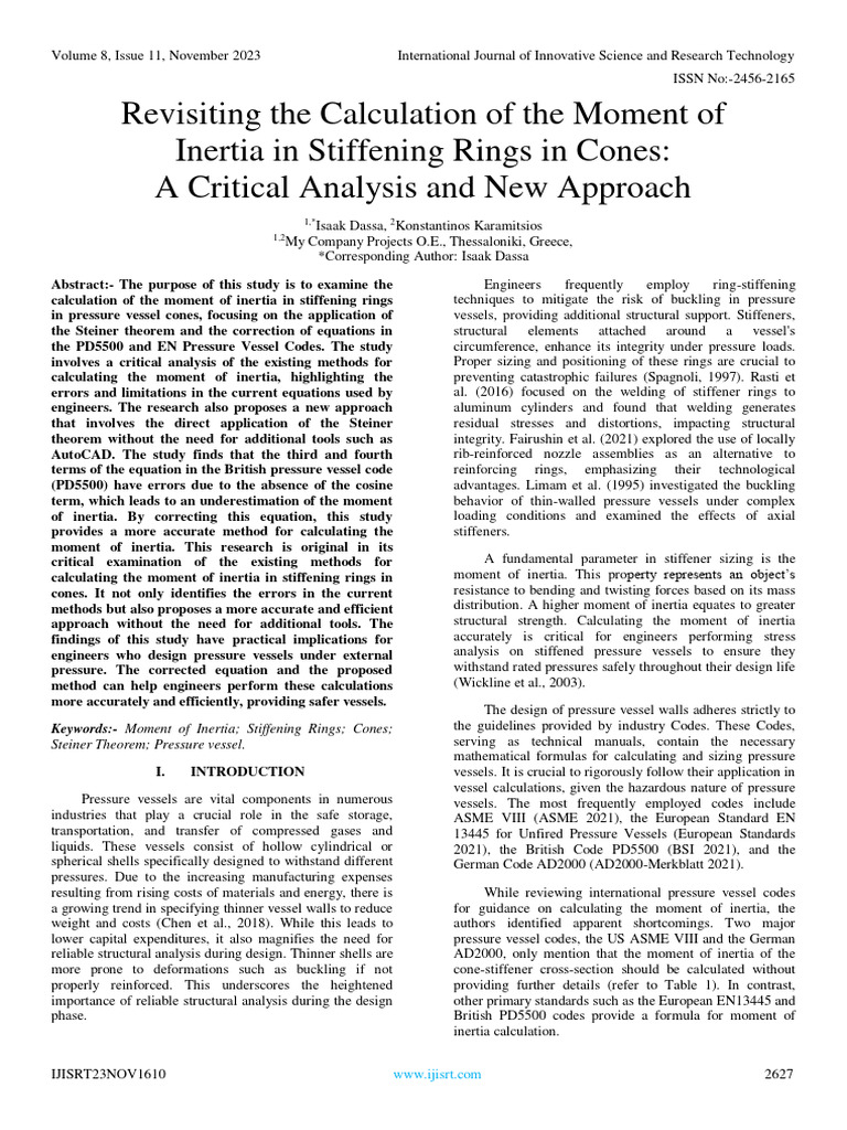 Revisiting The Calculation of The Moment of Inertia in Stiffening Rings in Cones: A Critical ...