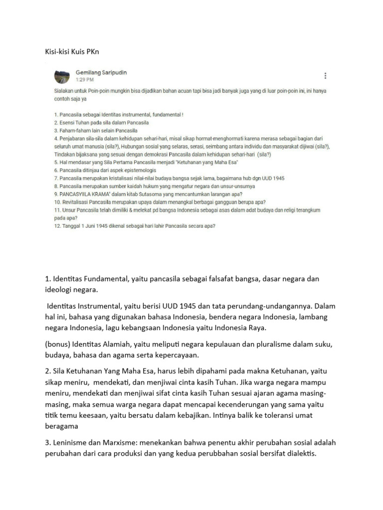 Kisikisi Kuis PKN | PDF