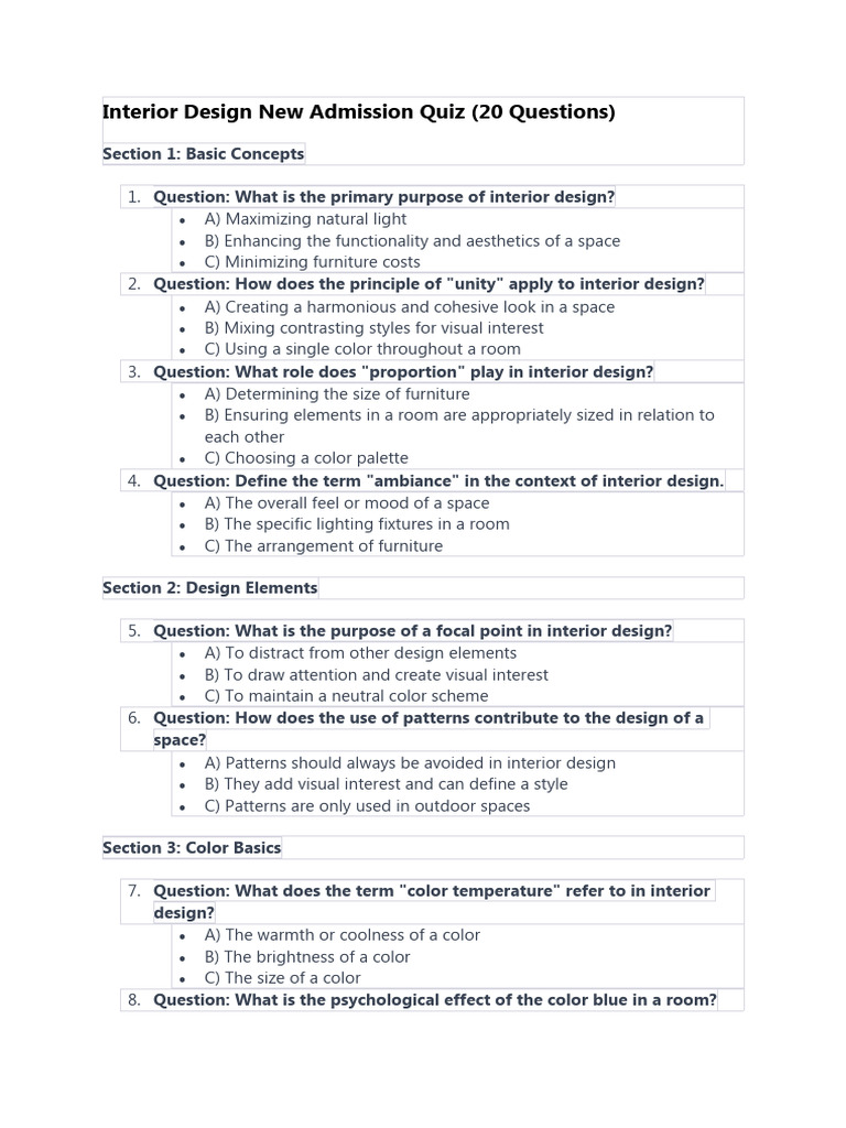 Design Quiz | PDF | Interior Design | Color