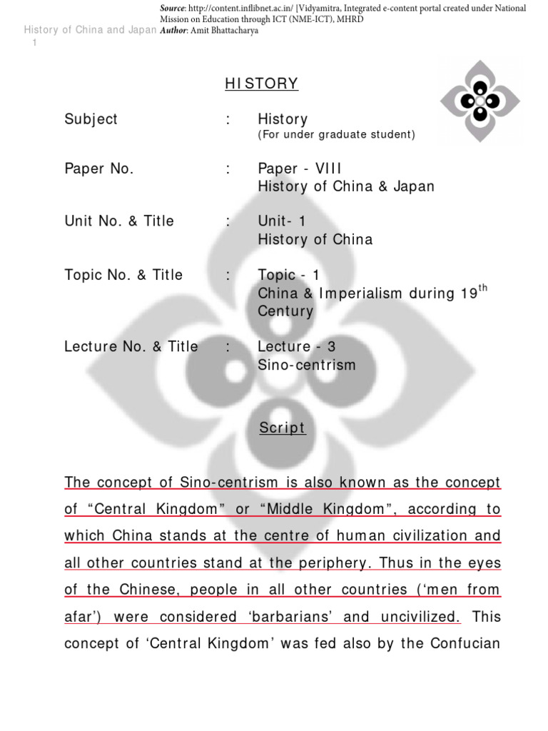 A. Bhattacharya - Sinocentrism | PDF