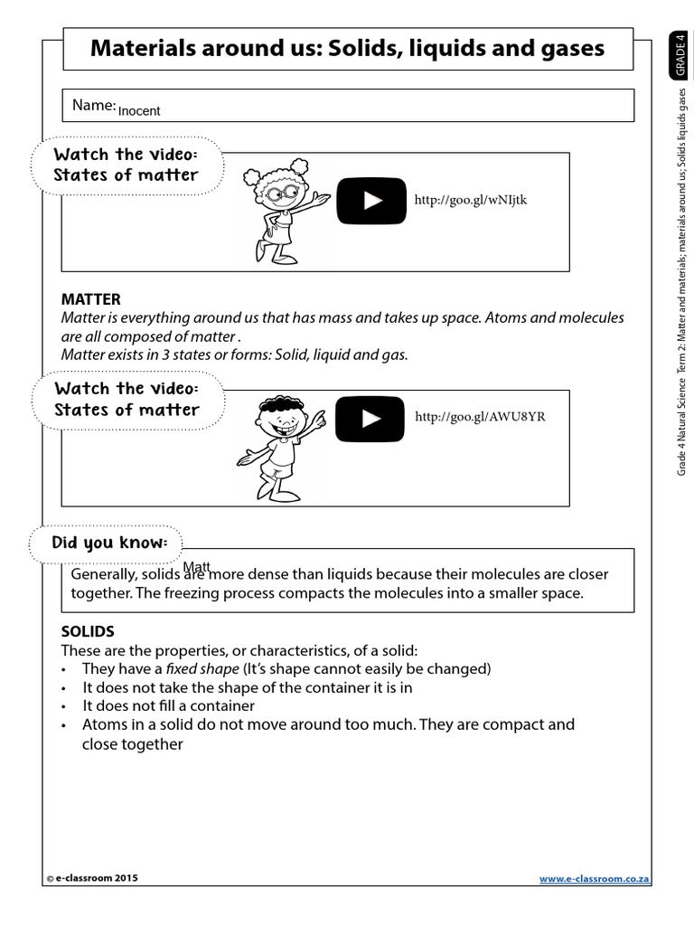 EngGr4T2 NS Matter and Materials Materials Around Us Solids Liquids ...
