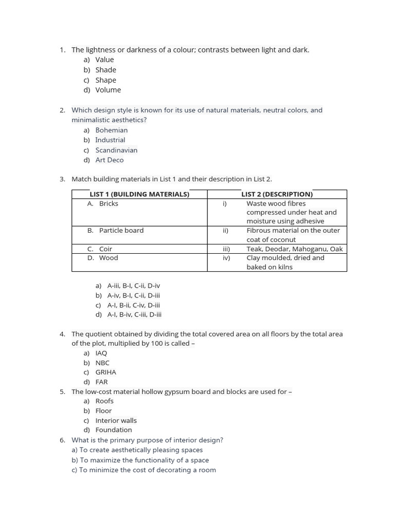 MCQ Interior | PDF | Building Technology | Building Engineering