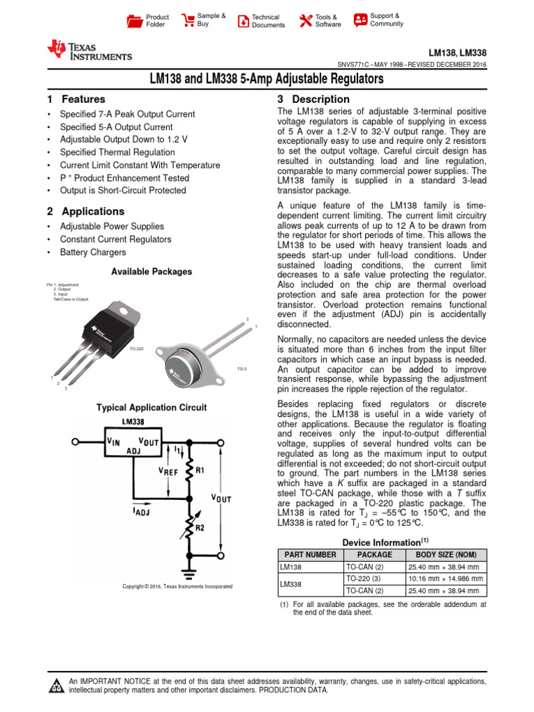 lm338 datasheet | PDF | Capacitor | Resistor