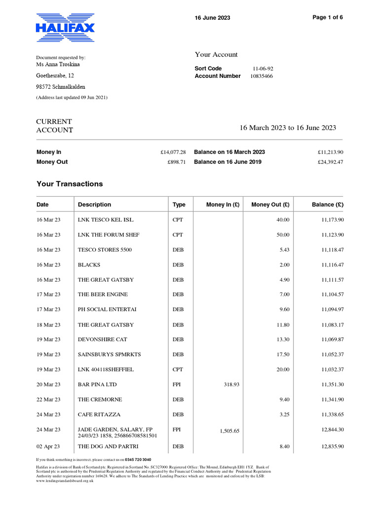 Halifax Current Account Statement Summary | PDF | Payments | Banks