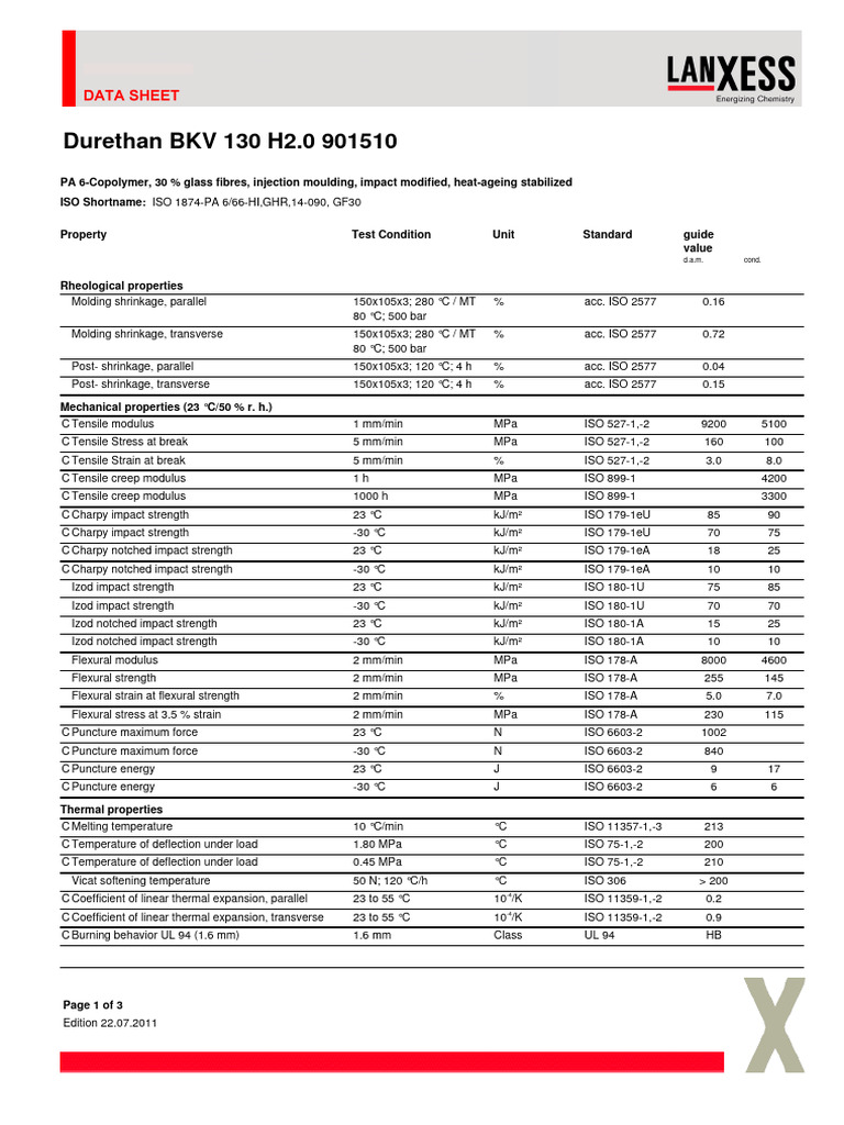 Nylon 6-BAYER DURATHAN BKV130-901510 | PDF | Strength Of Materials ...