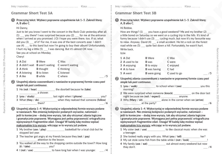 Unit 3 Short Test Grammar A&B | PDF