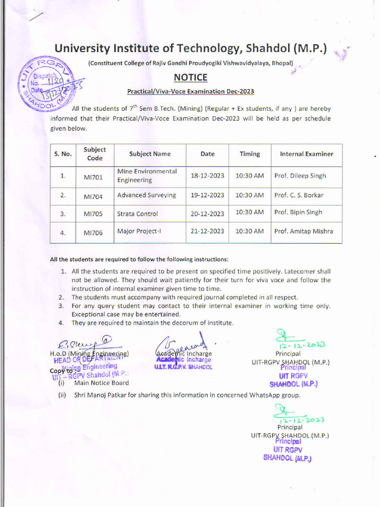Practical Time Table Mining Engg. 7th Sem. | PDF