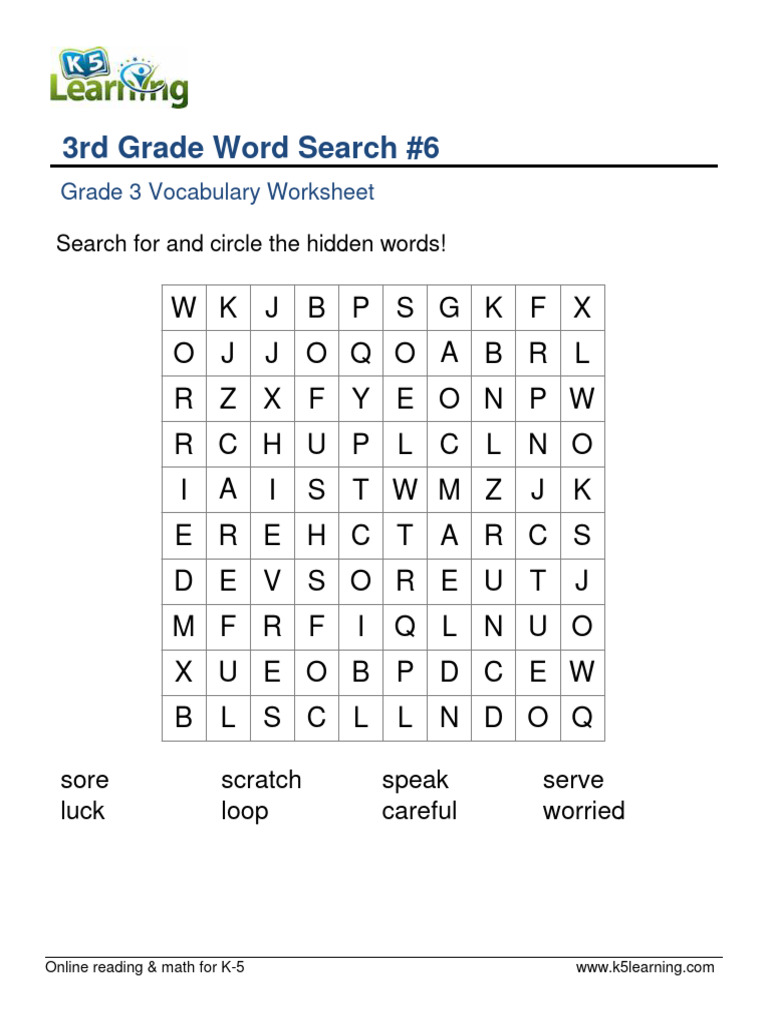 3rd Grade Word Search 6 | PDF | Language Arts & Discipline