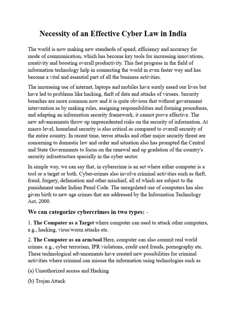 Importance of Cyber Law in India | PDF