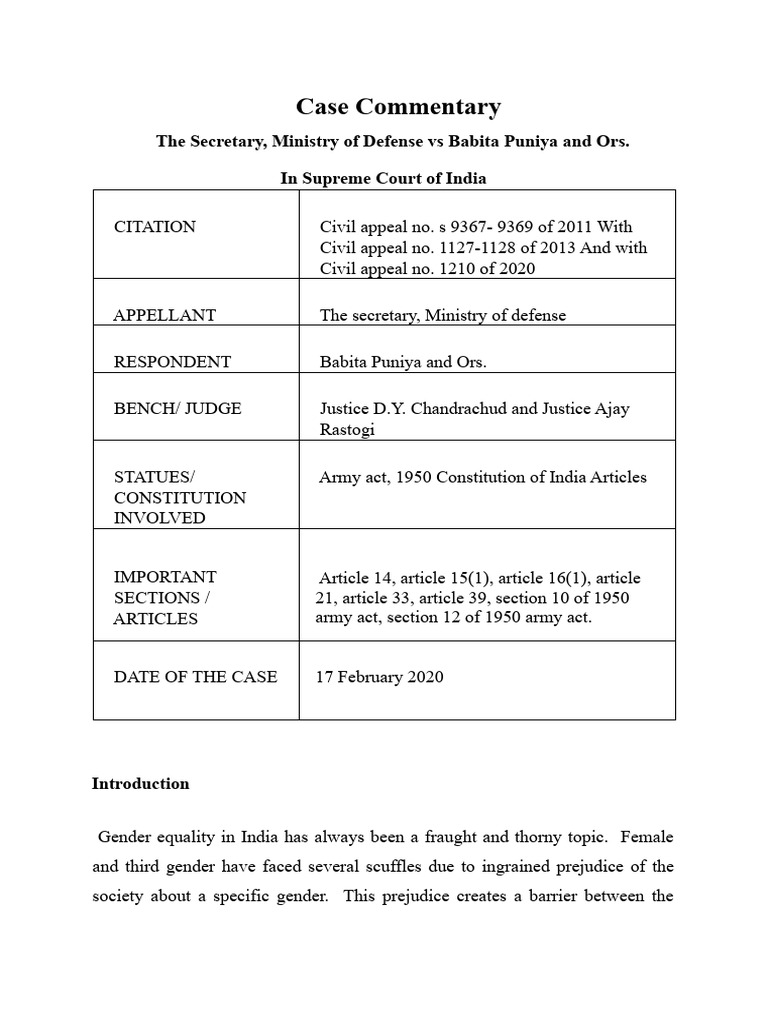 Case Commentary | PDF | Supreme Court Of India | Government Of India