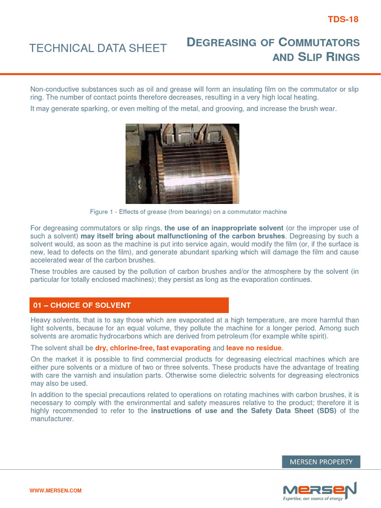 Mersen tds-18 Degreasing Commutators & Slip Rings 2008 | PDF
