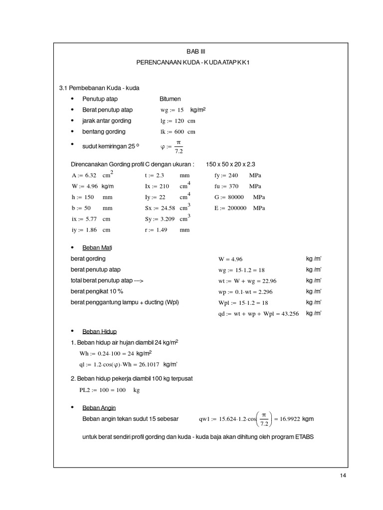 Bab 3 Perencanaan Kuda - Kuda KK1 - WF 250.125.6.9 | PDF