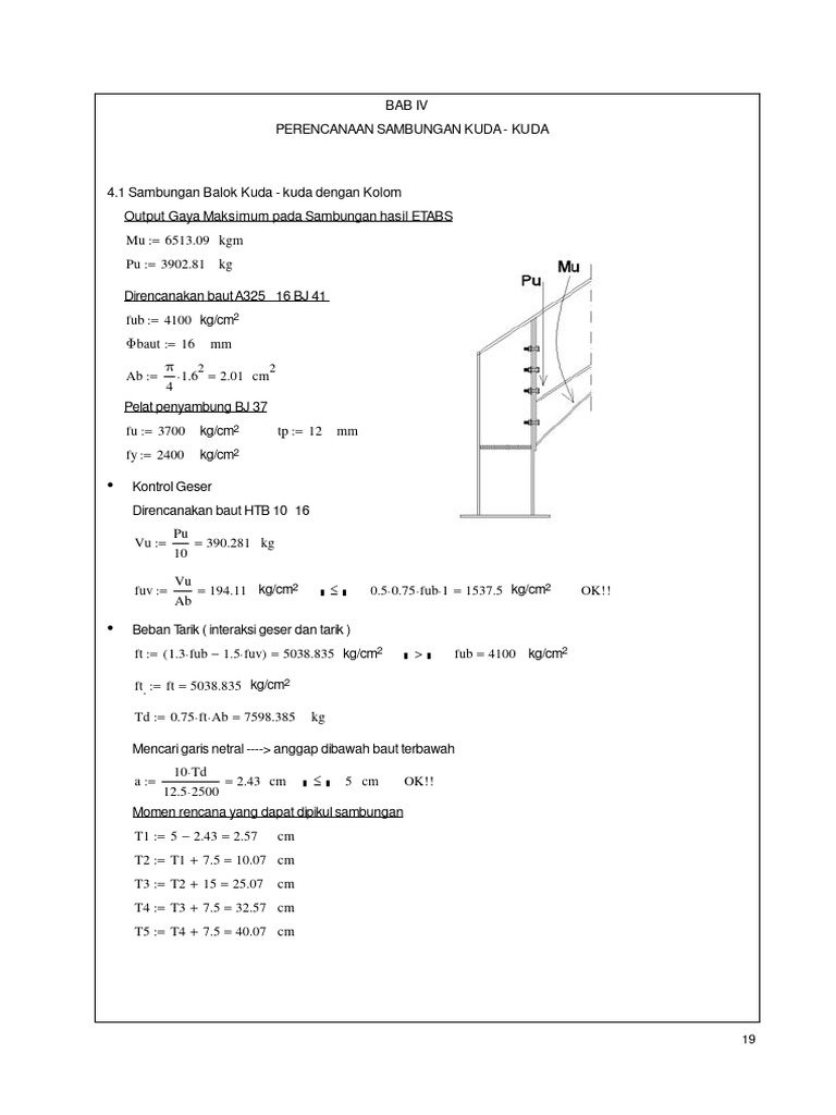 Bab 4 Perencanaan Sambungan Baut Kuda-Kuda KK1 | PDF