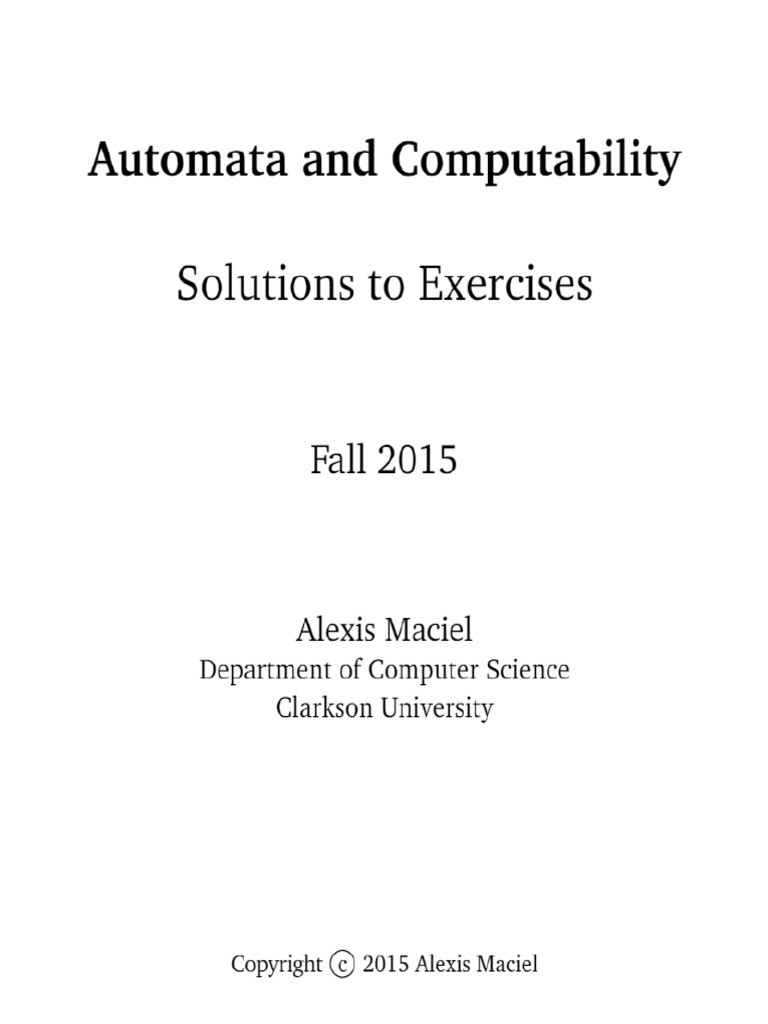 Automata and Computability. Solutions To Exercises - PDF | PDF