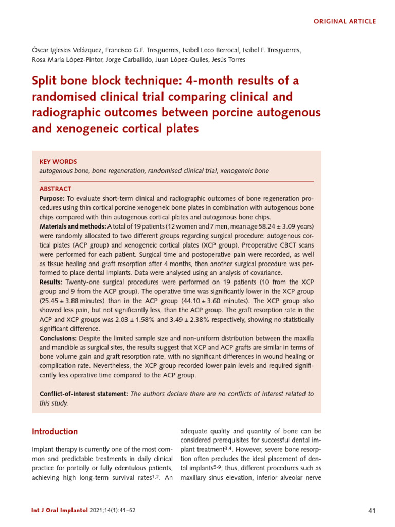 Split Bone Block Technique, A 4 Month Results of A Randomised Clinal ...