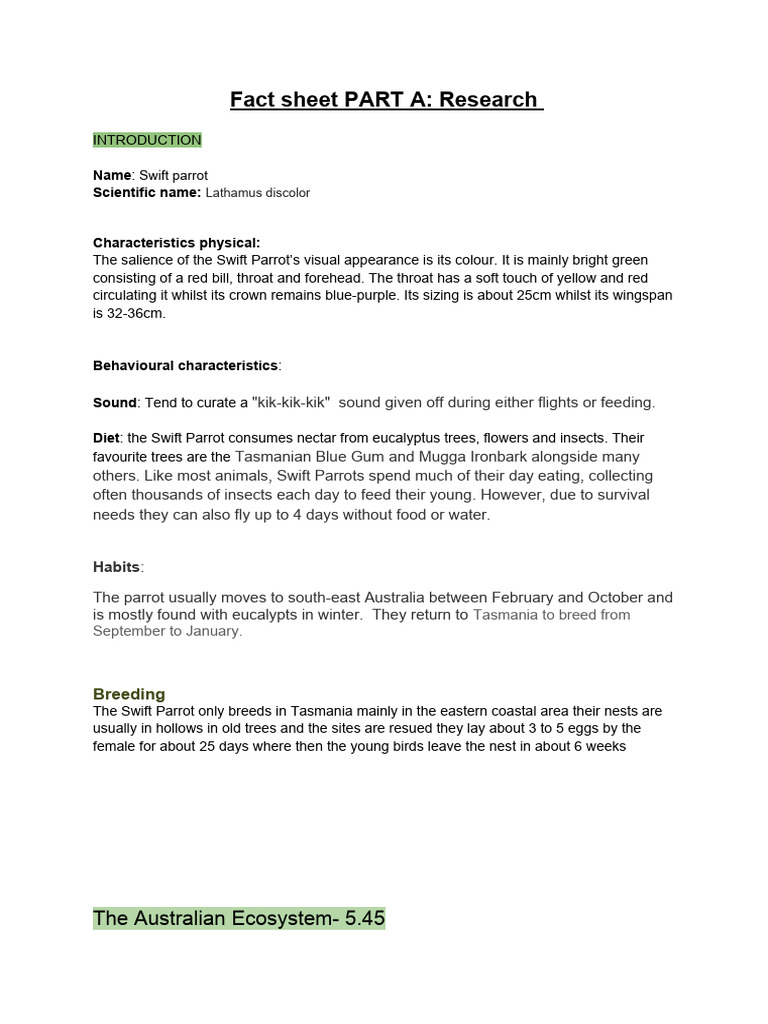 Fact Sheet PART A - Research | PDF | Organisms | Ecology