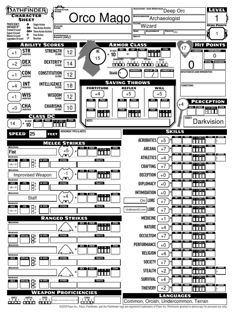 Orco Mago - Character Sheet | PDF