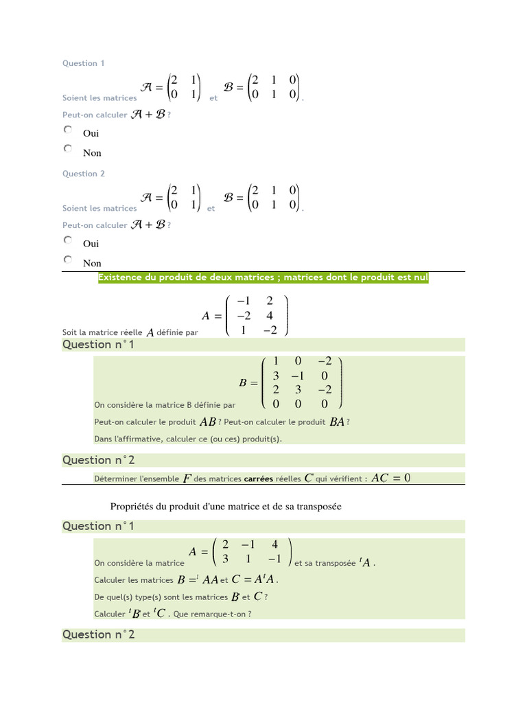 Calcul des produits de matrices et symétrie | PDF