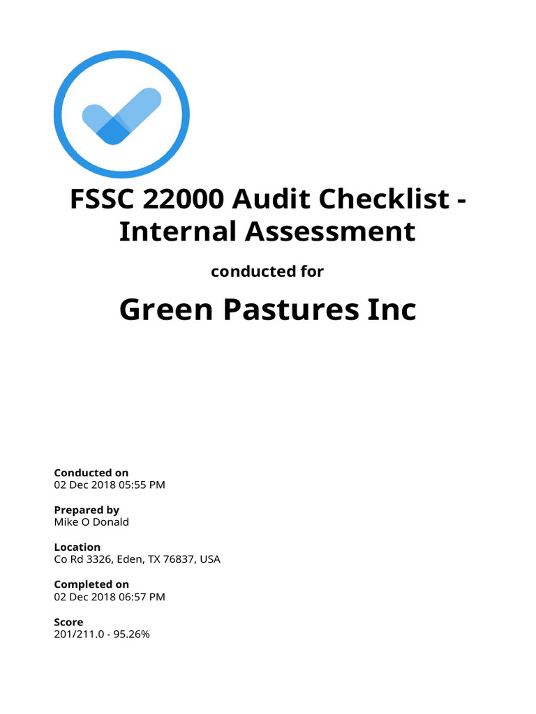FSSC 22000 Audit Results: Green Pastures | PDF | Hygiene | Pest Control