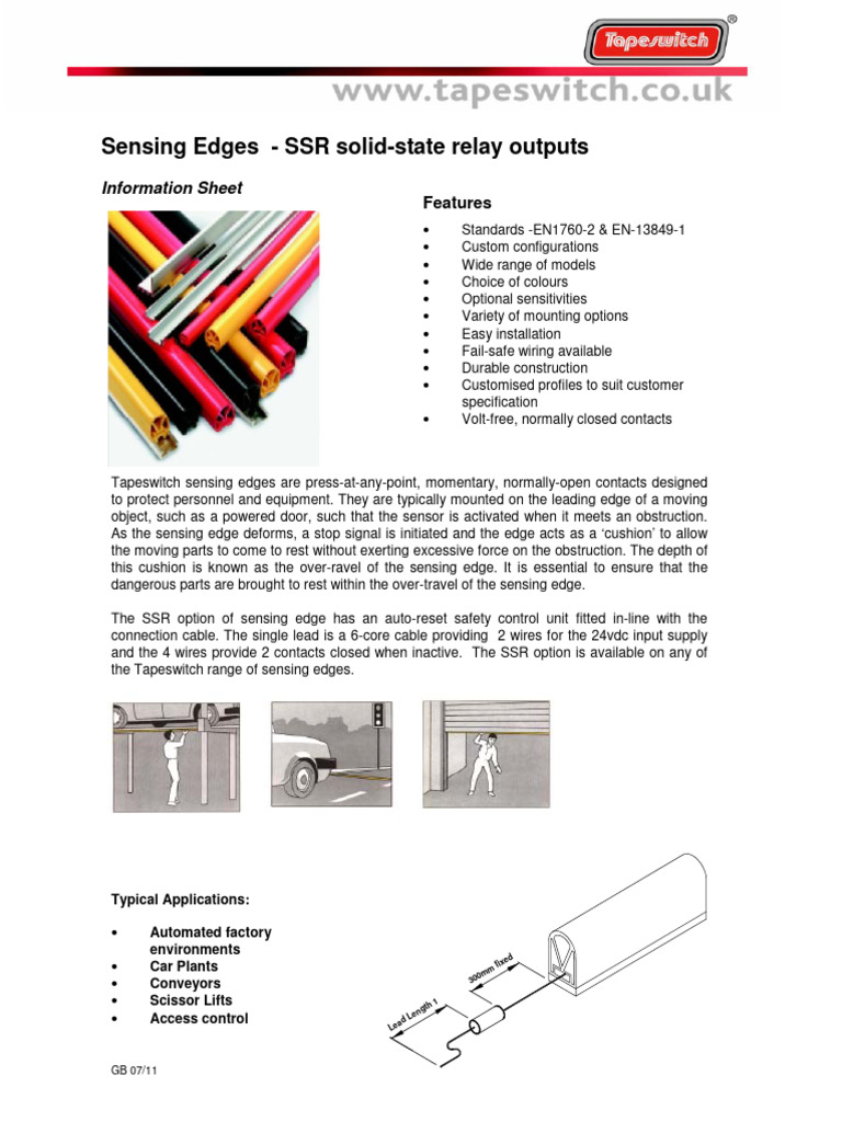 Tapeswitch Sensing Edges With SSR or Solo-For Asi Outputs | PDF | Switch | Relay