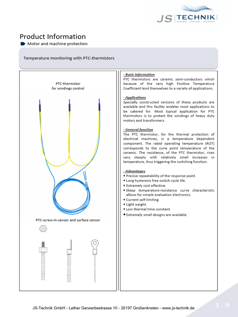 JS PTC Termistor Sensor Data Sheet | PDF | Electric Power | Building ...