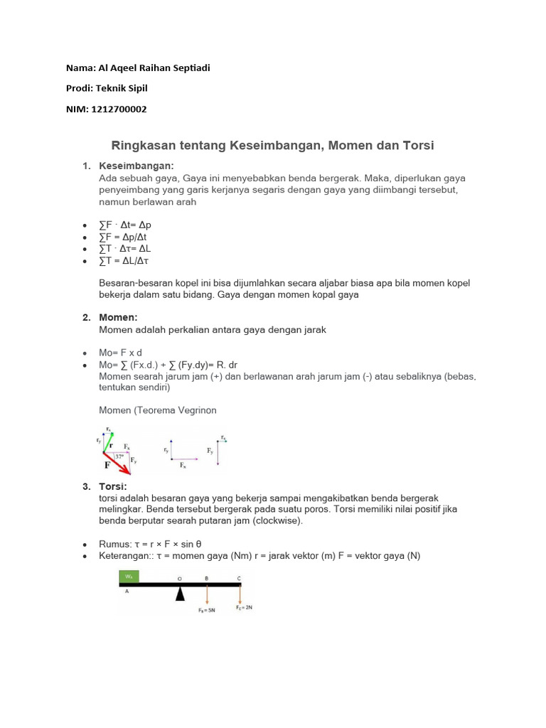 Ringkasan Tentang Keseimbangan, Momen Dan Torsi | PDF