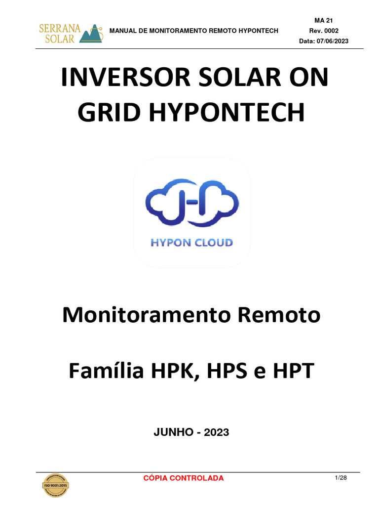 MA 21 Manual Inversor Solar On Grid HYPONTECH Monitoramento Remoto Rev 0... | PDF
