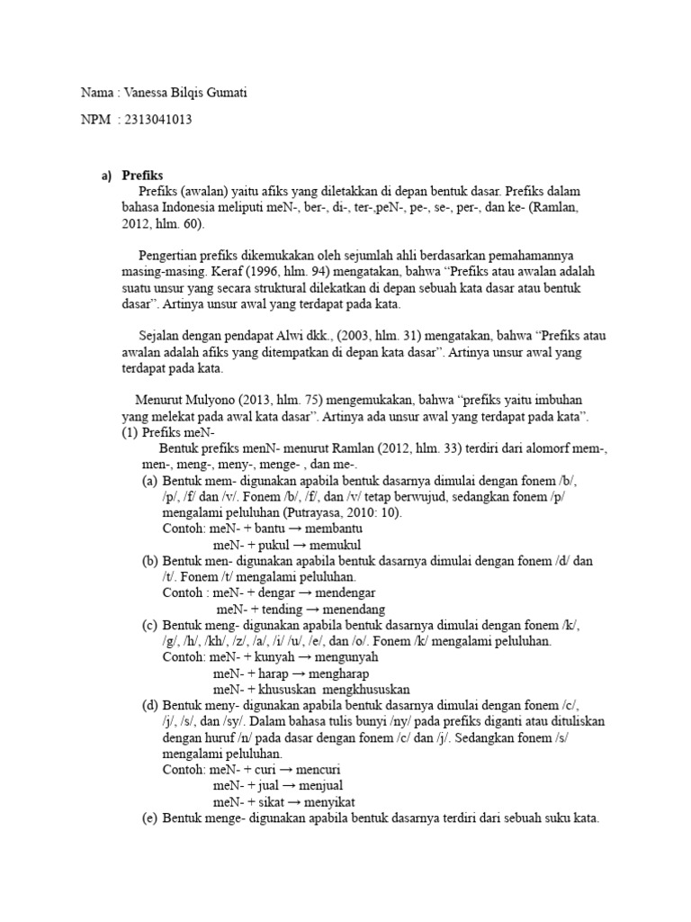 Prefiks (Vanessa Bilqis) | PDF | Karier & Perkembangan | Seni & Disiplin Bahasa