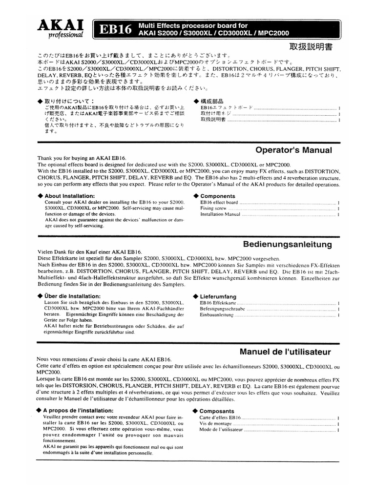 Akai Eb16 - Installation - Manual - Multilingual | PDF
