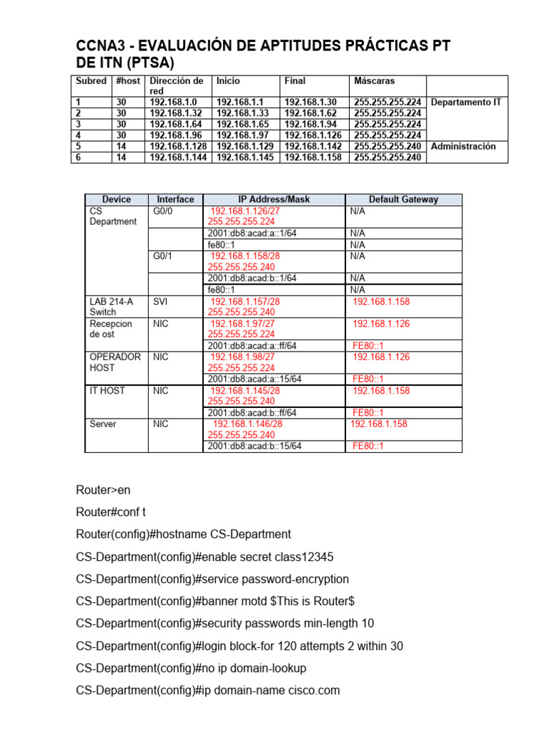 CCNA3 - Evaluación de Aptitudes Prácticas PT de ITN (PTSA) | PDF | Internet Standards ...
